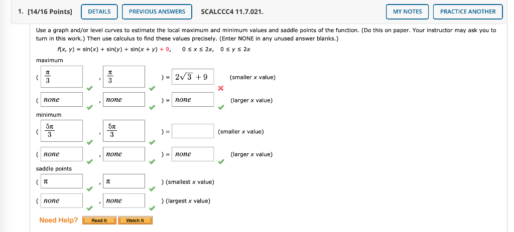 Solved 1. [14/16 Points) DETAILS PREVIOUS ANSWERS SCALCCC4 | Chegg.com