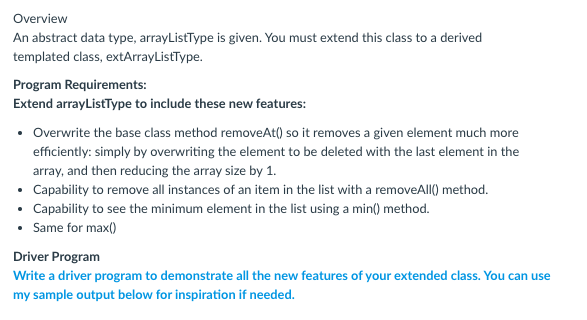 Solved Overview An abstract data type, arrayListType is | Chegg.com