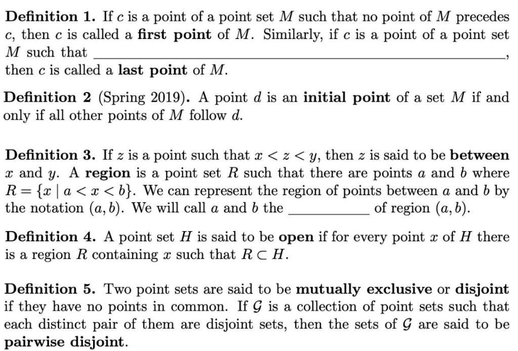 Solved 1 Order Properties Undefined Terms: The word "point" | Chegg.com