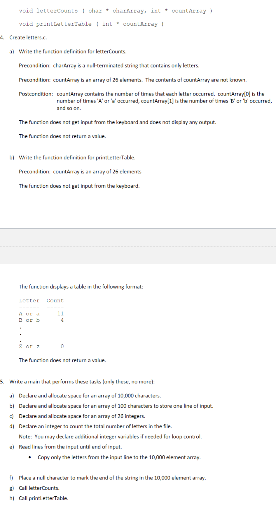 Solved void letterCounts ( char * charArray, int * | Chegg.com