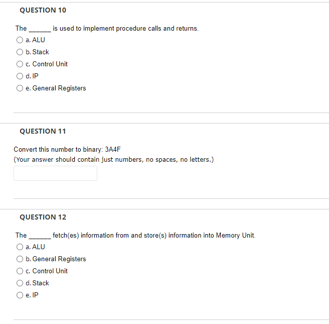 Solved QUESTION 10 The is used to implement procedure calls | Chegg.com