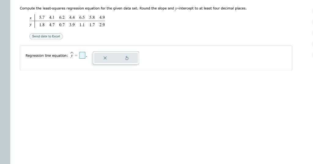 Solved Compute the least-squares regression equation for the | Chegg.com