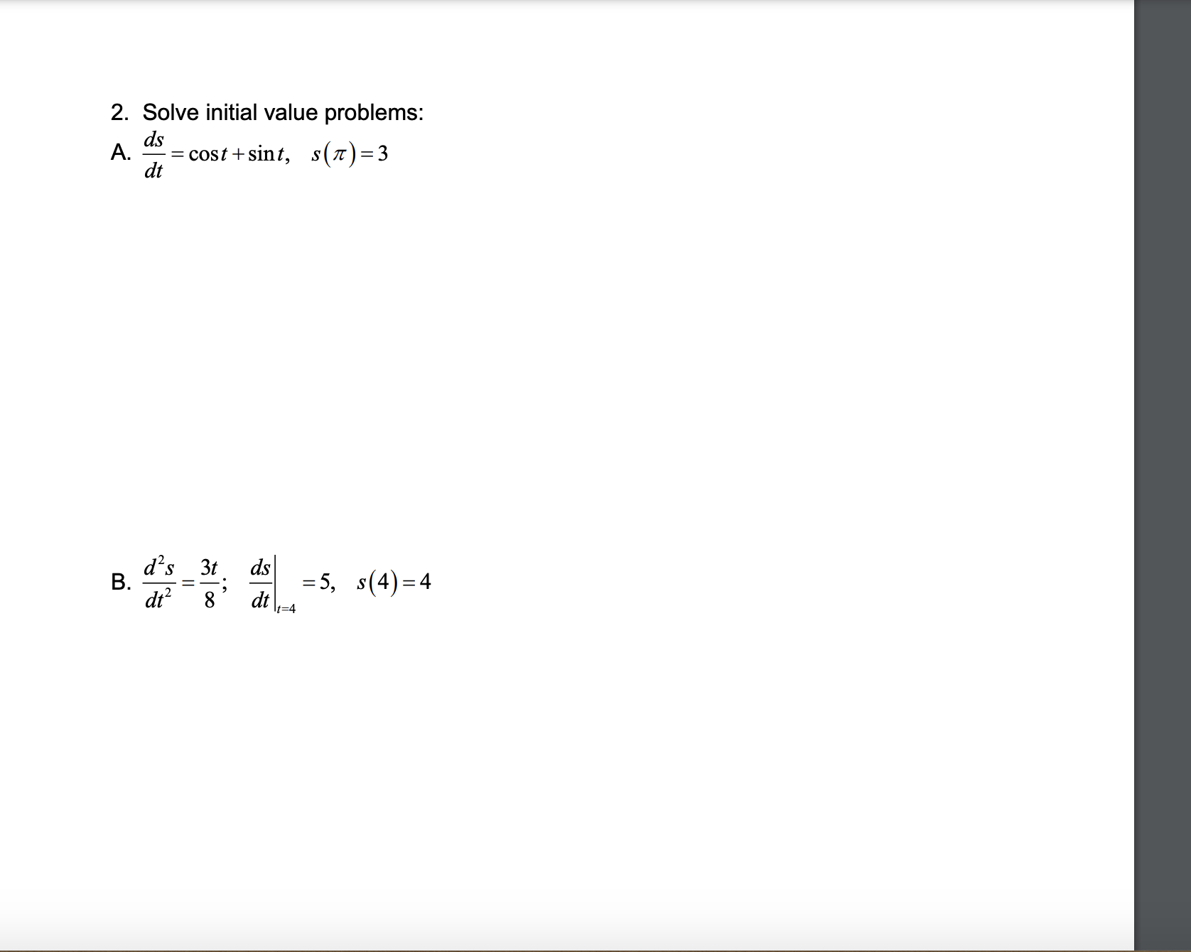 Solved 2. Solve initial value problems: A. | Chegg.com