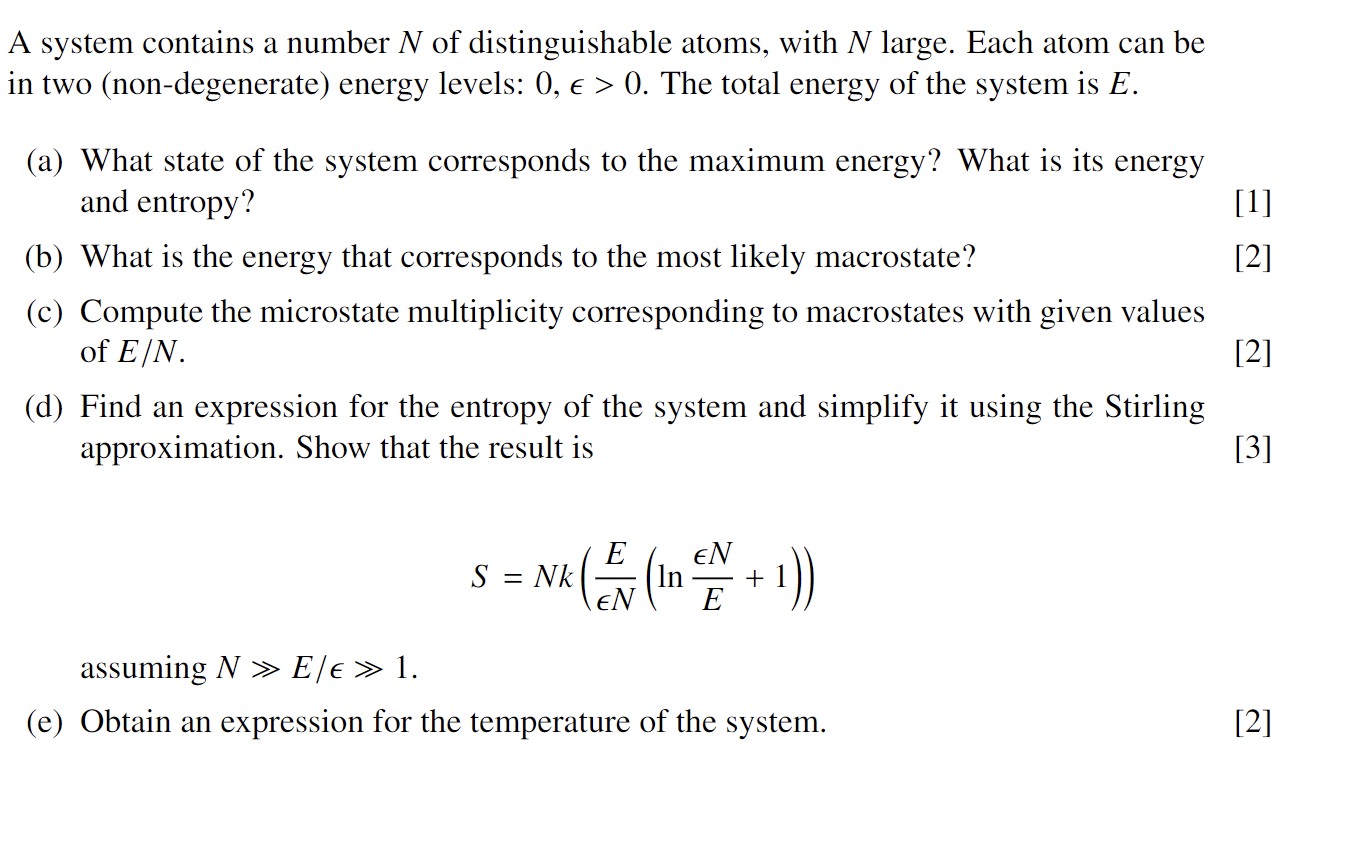Solved A system contains a number N of distinguishable | Chegg.com