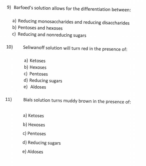 Solved 9) Barfoed's solution allows for the differentiation | Chegg.com