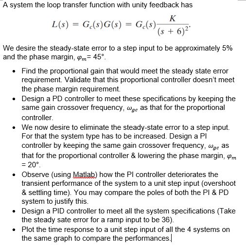 Solved A system the loop transfer function with unity | Chegg.com