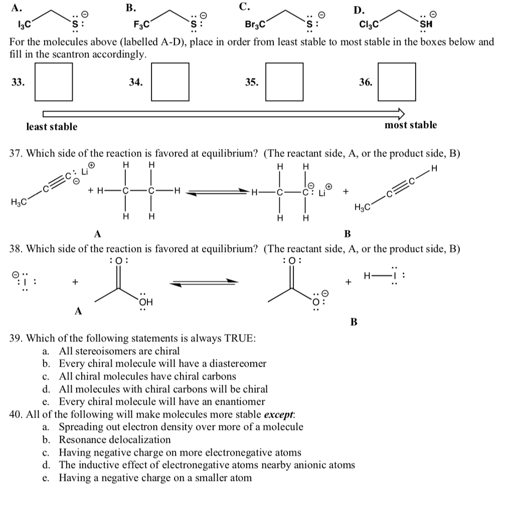 Solved F3C Cl3C SH For the molecules above (labelled A-D), | Chegg.com