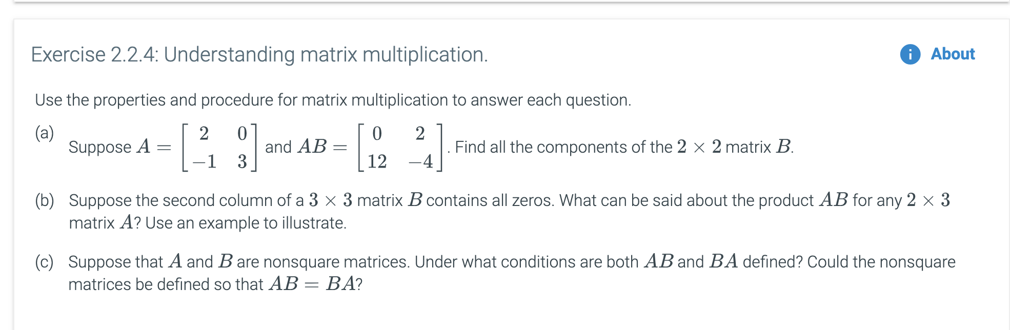 Solved Exercise 2.2.4: Understanding matrix multiplication. | Chegg.com