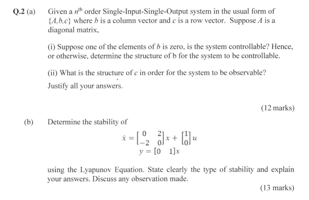 Solved 2 A Given A Nth Order Single Input Single Output 4801