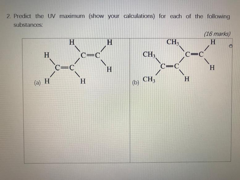 Solved 2. Predict the UV maximum (show your calculations) | Chegg.com