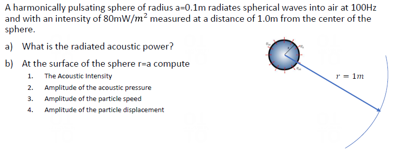 Solved A harmonically pulsating sphere of radius a=0.1 m | Chegg.com