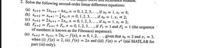Solve The Following Second Order Linear Difference