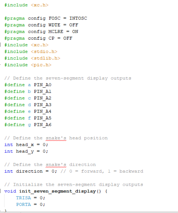 Solved I am working on a 7 segment snake with a pickit4 | Chegg.com