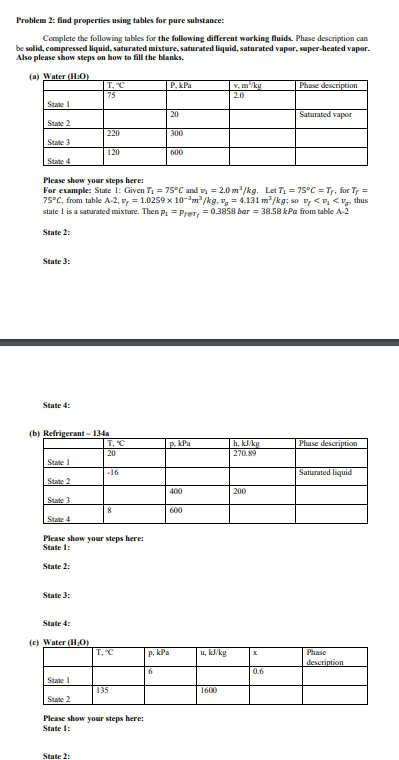 Solved Problem 2 Find Properties Using Tables For Pure Chegg