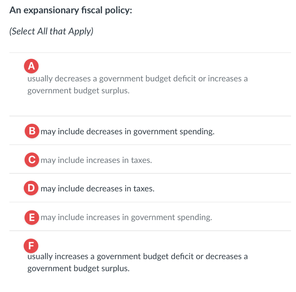 Solved An Expansionary Fiscal Policy Select All That Chegg