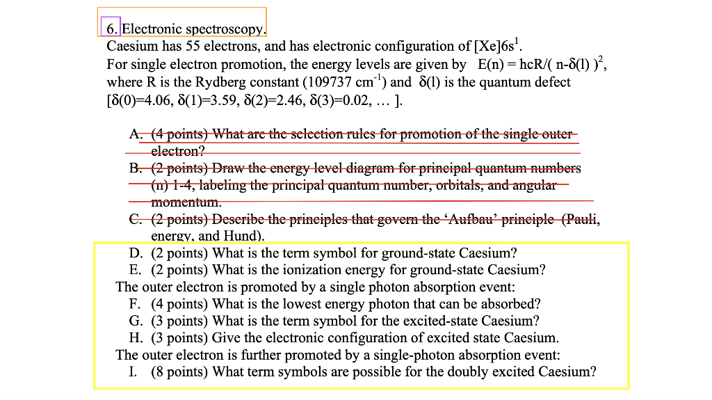 6. Electronic spectroscopy. Caesium has 55 electrons, | Chegg.com