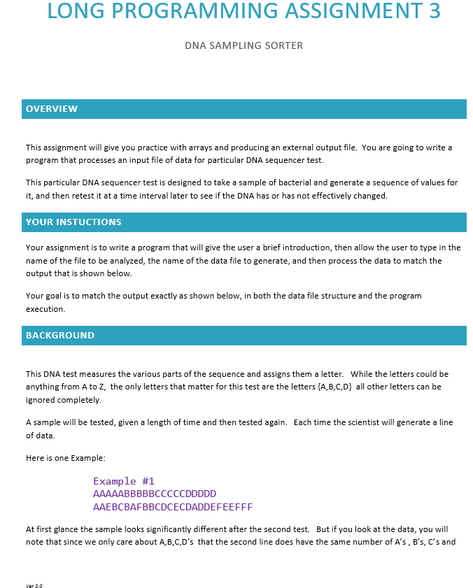 Solved LONG PROGRAMMING ASSIGNMENT 3 DNA SAMPLING SORTER | Chegg.com