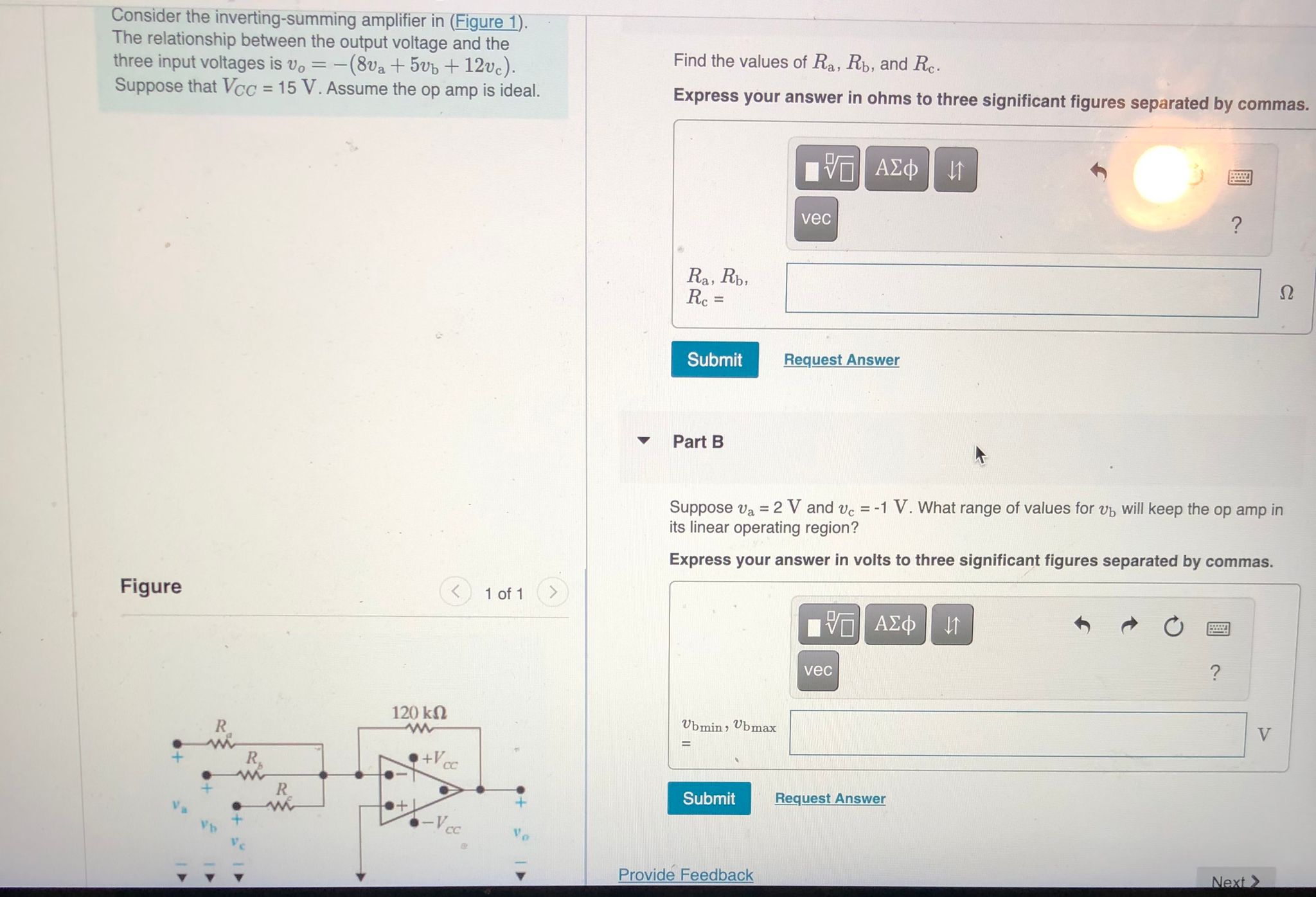 Solved Consider the inverting-summing amplifier in The | Chegg.com