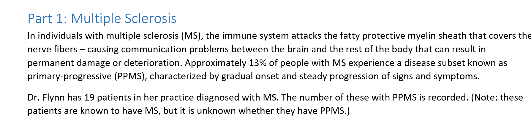 Solved Part 1: Multiple Sclerosis In individuals with | Chegg.com