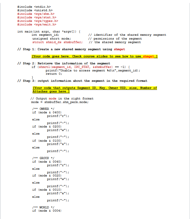 I need some help doing Shared Memory operations in C, | Chegg.com