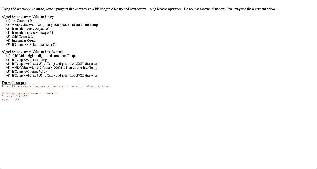 Solved Using x86 assembly language, write a program that | Chegg.com