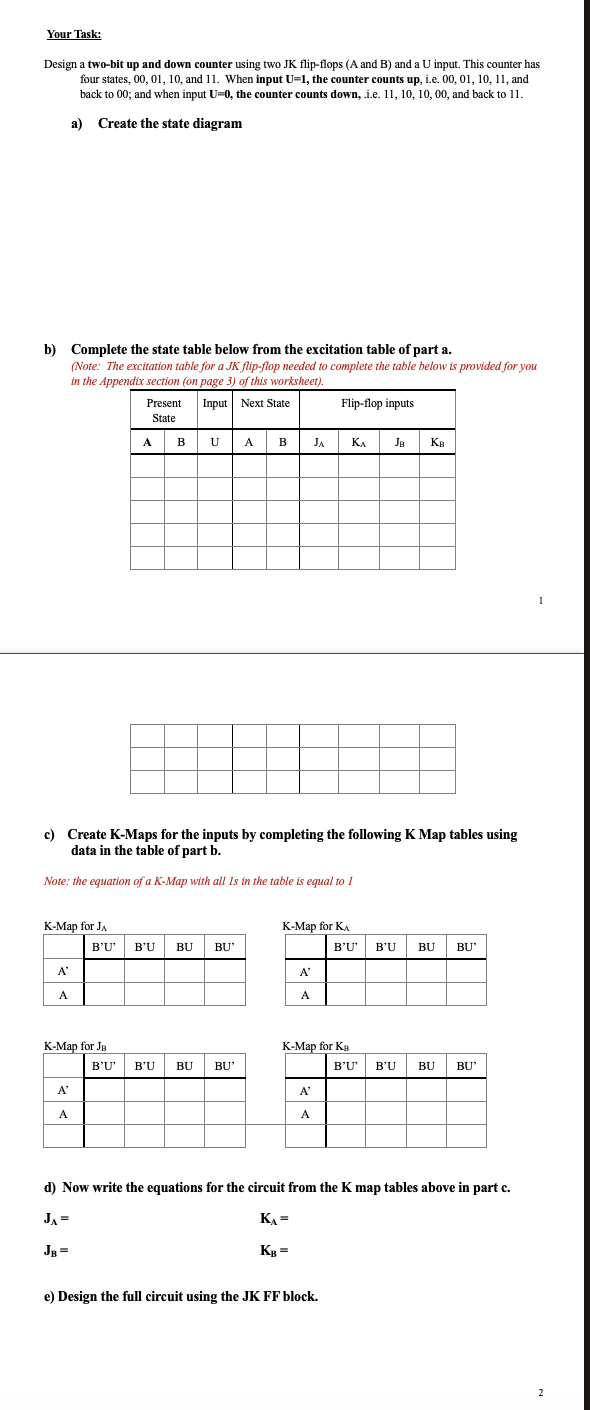 Solved Your Task: Design a two-bit up and down counter using | Chegg.com