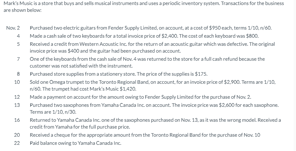 Solved Mark's Music is a store that buys and sells musical | Chegg.com