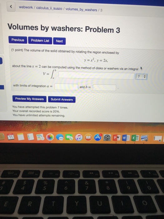 Solved webwork/calculus ii suazo /volumes by washers /3 | Chegg.com