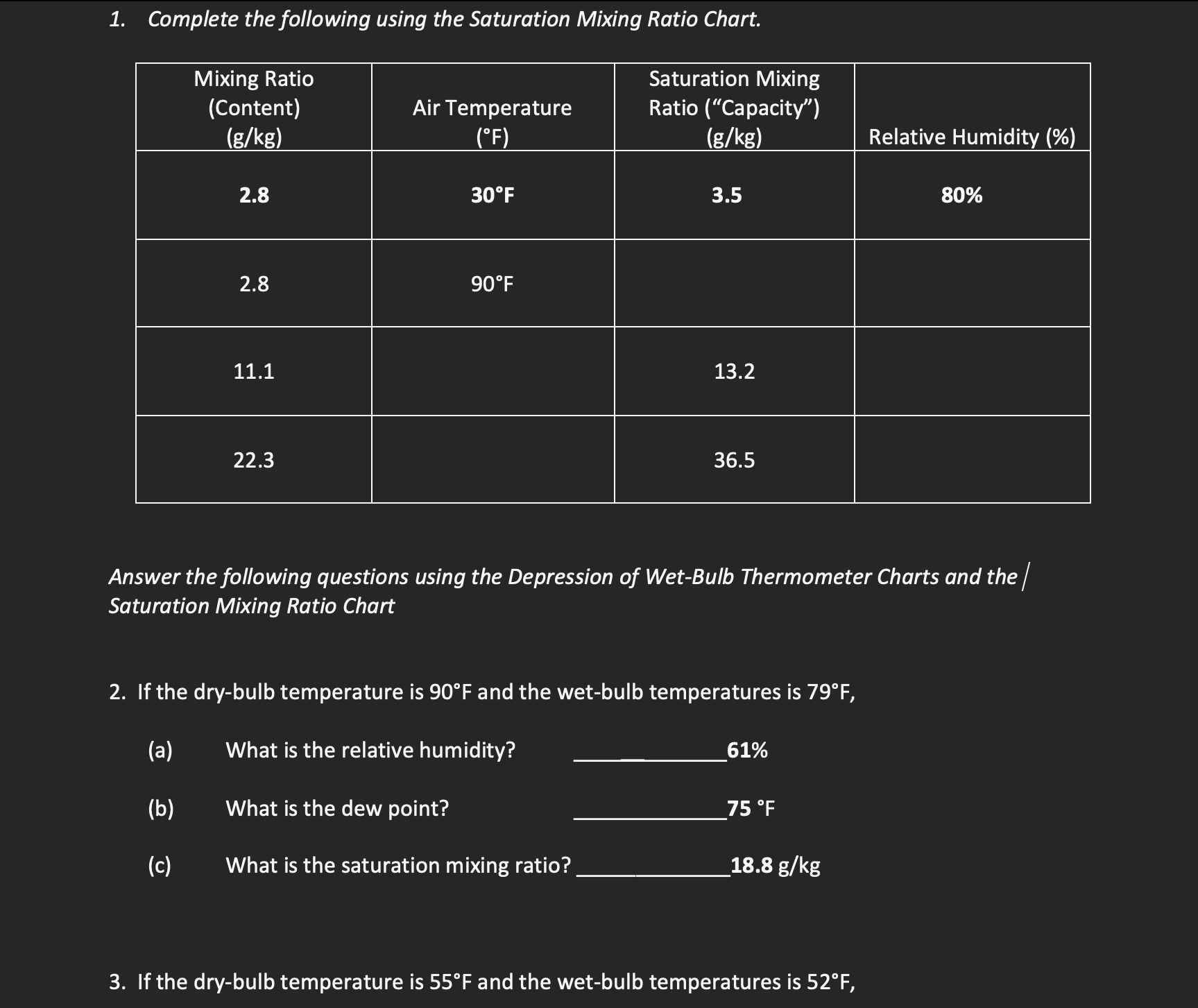 Solved 1. Complete the following using the Saturation Mixing | Chegg.com