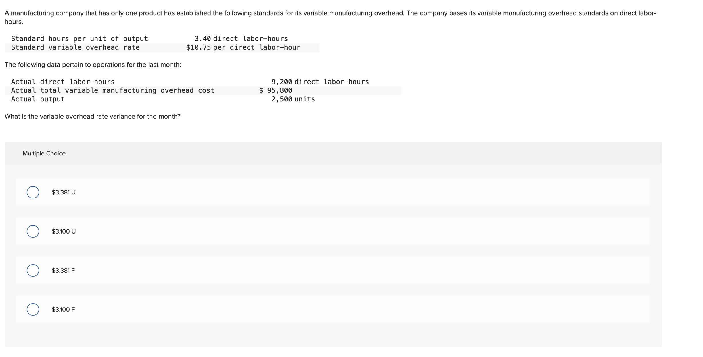 Solved hours. Standard hours per unit of outpi+ 3.40 direct | Chegg.com