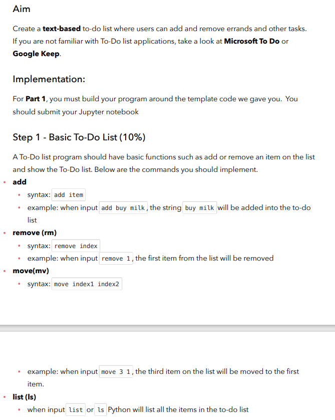 Solved Aim Create a text-based to-do list where users can | Chegg.com