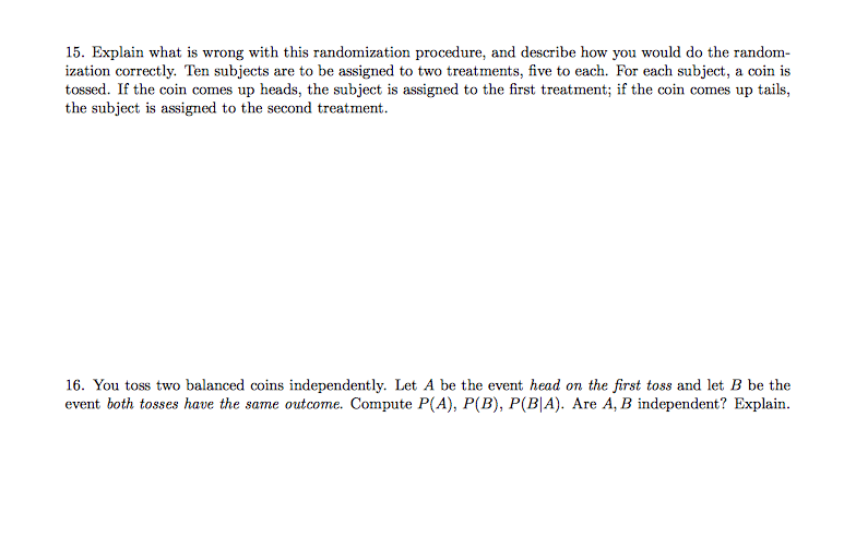 Solved 15 Explain What Is Wrong With This Randomization