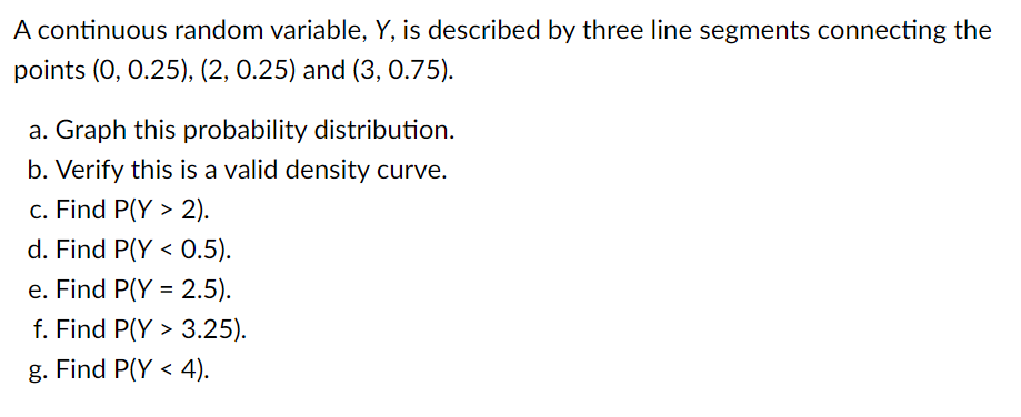 Solved A continuous random variable, Y, is described by | Chegg.com