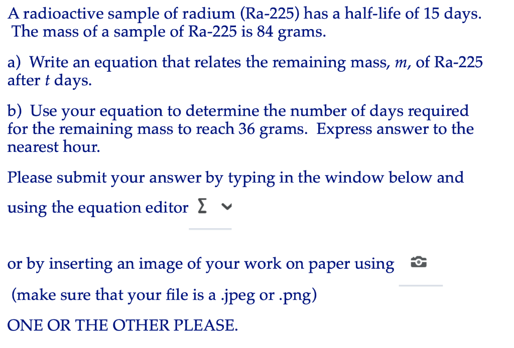 Solved A radioactive sample of radium (Ra-225) has a | Chegg.com