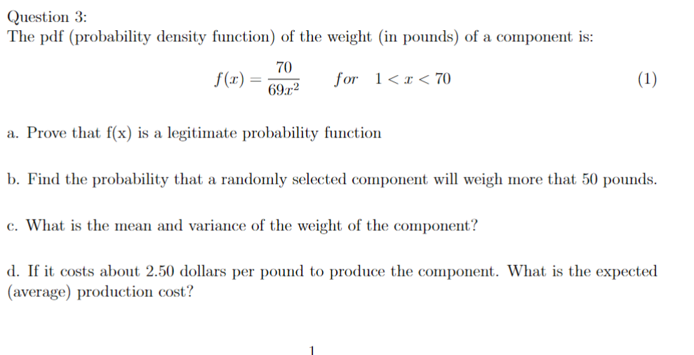 Solved Question 3: The pdf (probability density function) of | Chegg.com