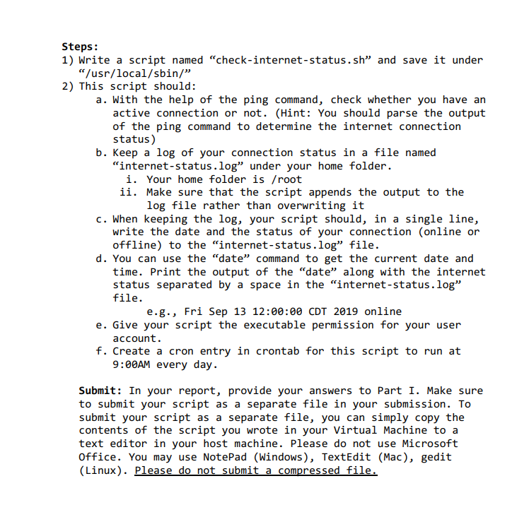 Solved Writing a script which checks for an active Internet | Chegg.com