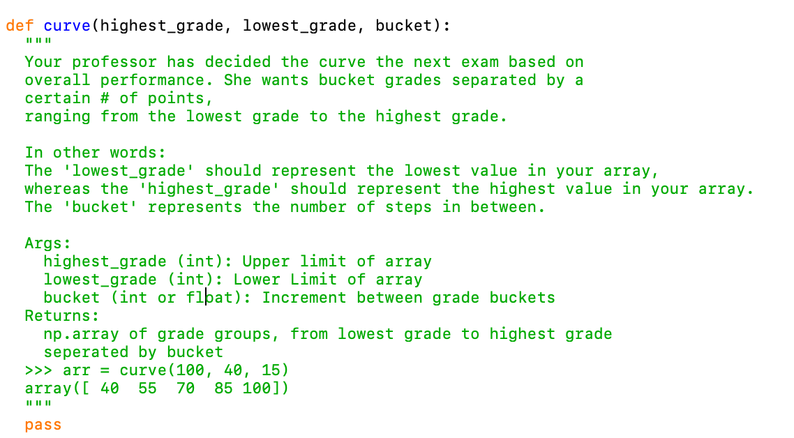 Solved def curve (highest_grade, lowest_grade, bucket): II | Chegg.com