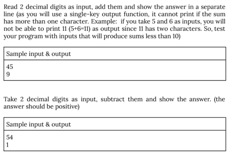 Solved Read 2 decimal digits as input, add them and show the | Chegg.com