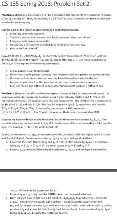 Solved CS 135 Spring 2018: Problem Set 2. Problem 1-(10 | Chegg.com