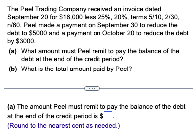 Solved The Peel Trading Company received an invoice dated | Chegg.com