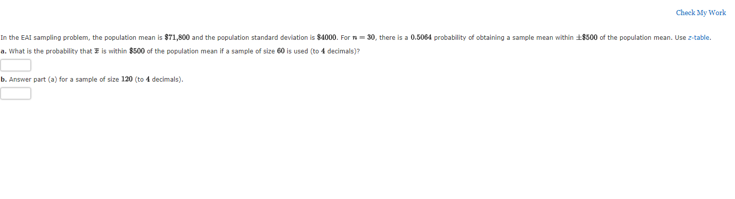 Solved Check My Work In the EAI sampling problem, the | Chegg.com