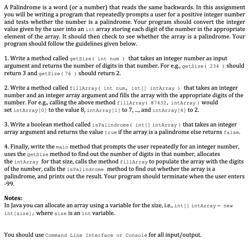 Solved A Palindrome is a word (or a number) that reads the | Chegg.com