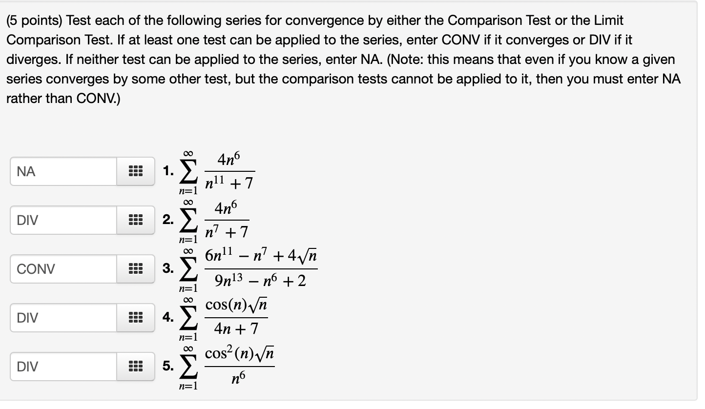 Solved (5 points) Test each of the following series for | Chegg.com