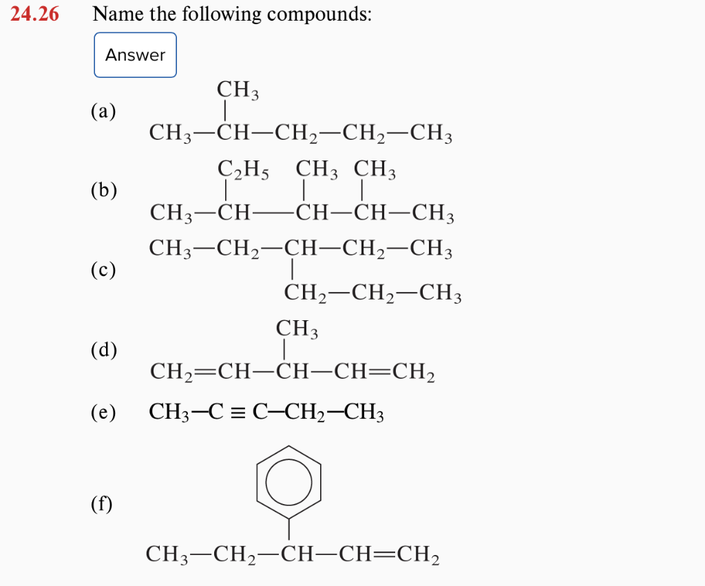 Solved Name the following compounds: 24.26 Answer CH3 CH3- | Chegg.com