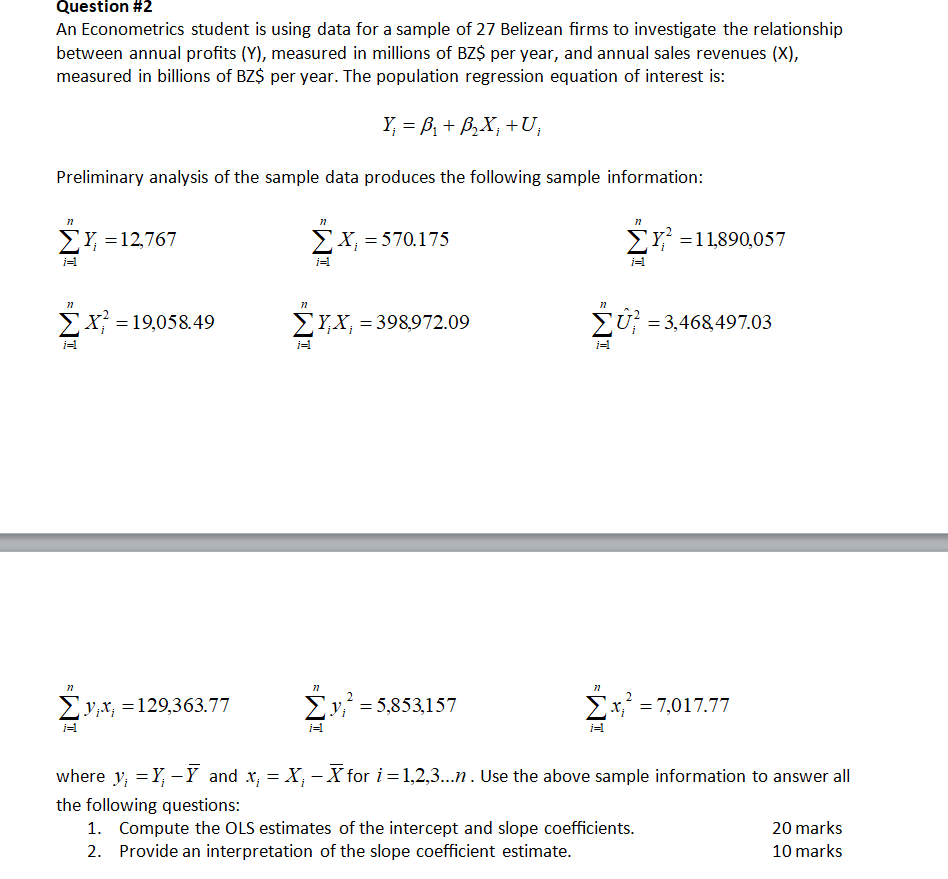 Solved An Econometrics student is using data for a sample of | Chegg.com