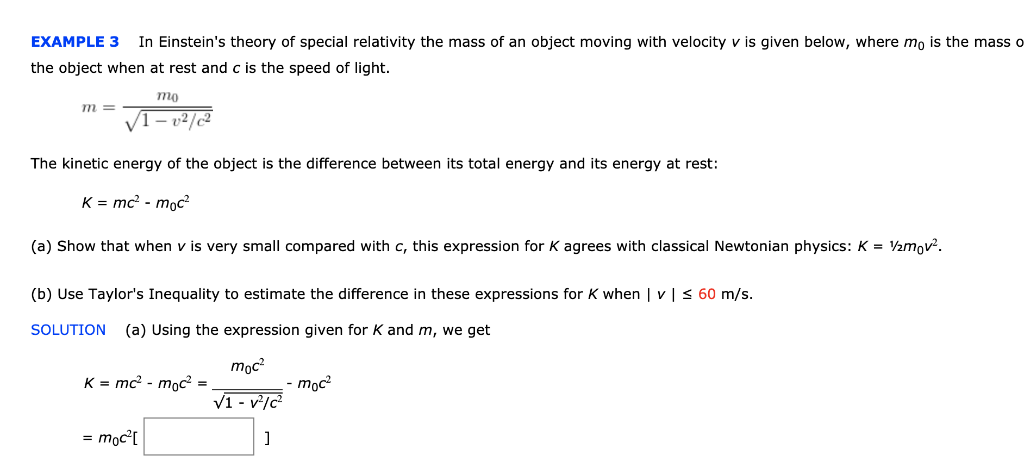 Solved EXAMPLE 3 In Einstein's theory of special relativity | Chegg.com