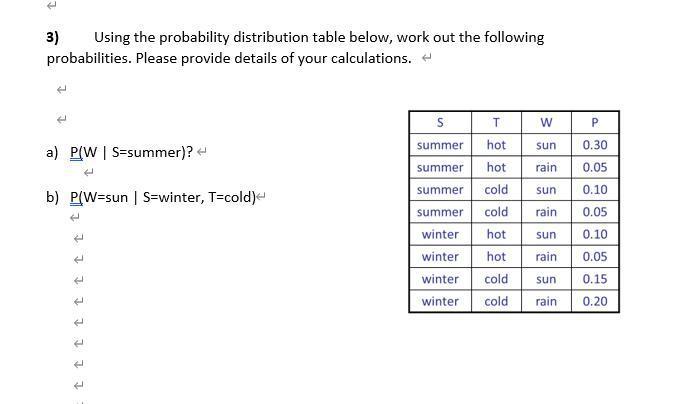 Solved 3) Using the probability distribution table below, | Chegg.com