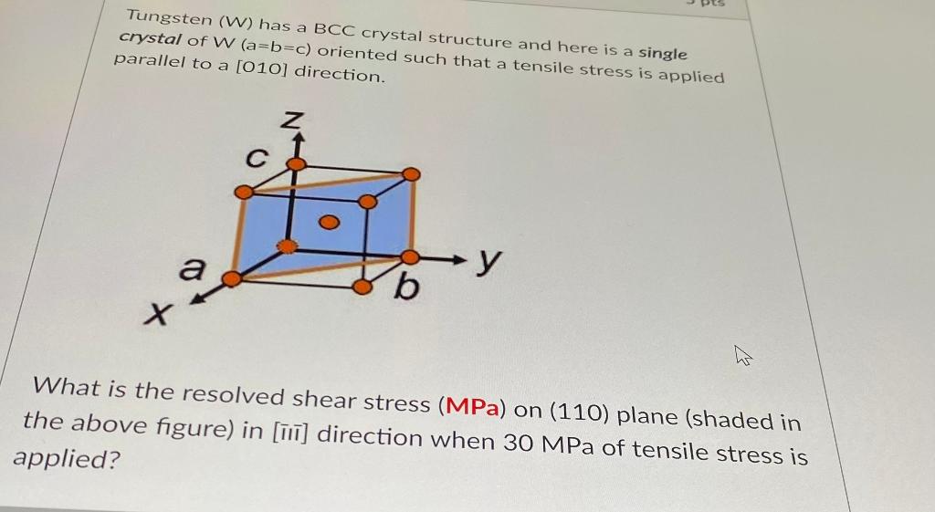 Solved Tungsten (W) has a BCC crystal structure and here is | Chegg.com