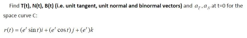 Solved Find T(t),N(t),B(t) (i.e. unit tangent, unit normal | Chegg.com