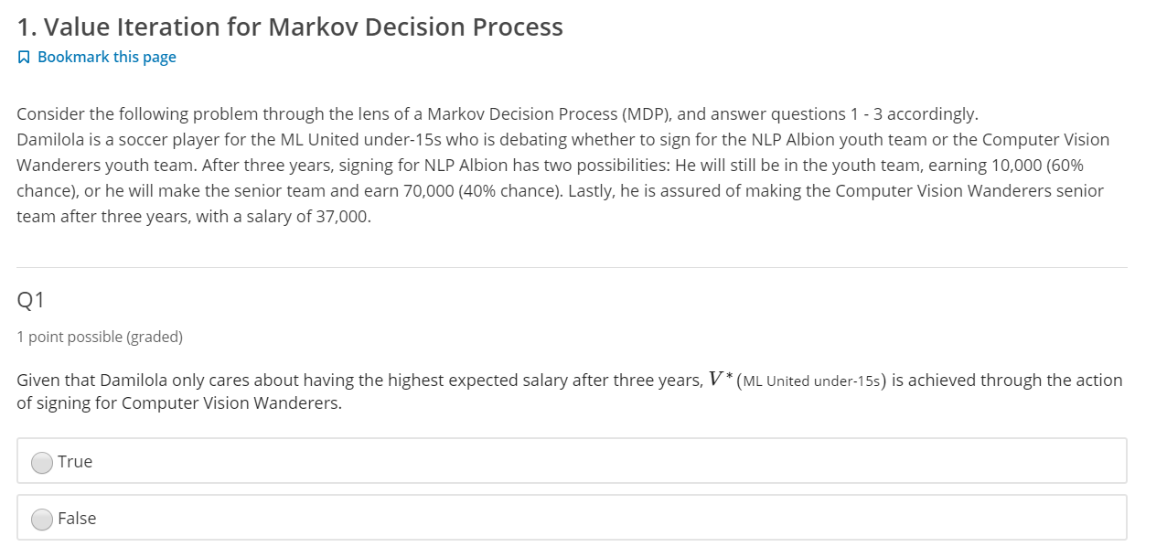 Solved 1. Value Iteration for Markov Decision Process | Chegg.com